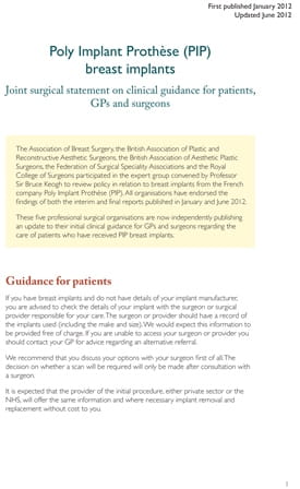 Poly Implant Prothèse (PIP) Breast Implants: Joint Surgical Statement ...